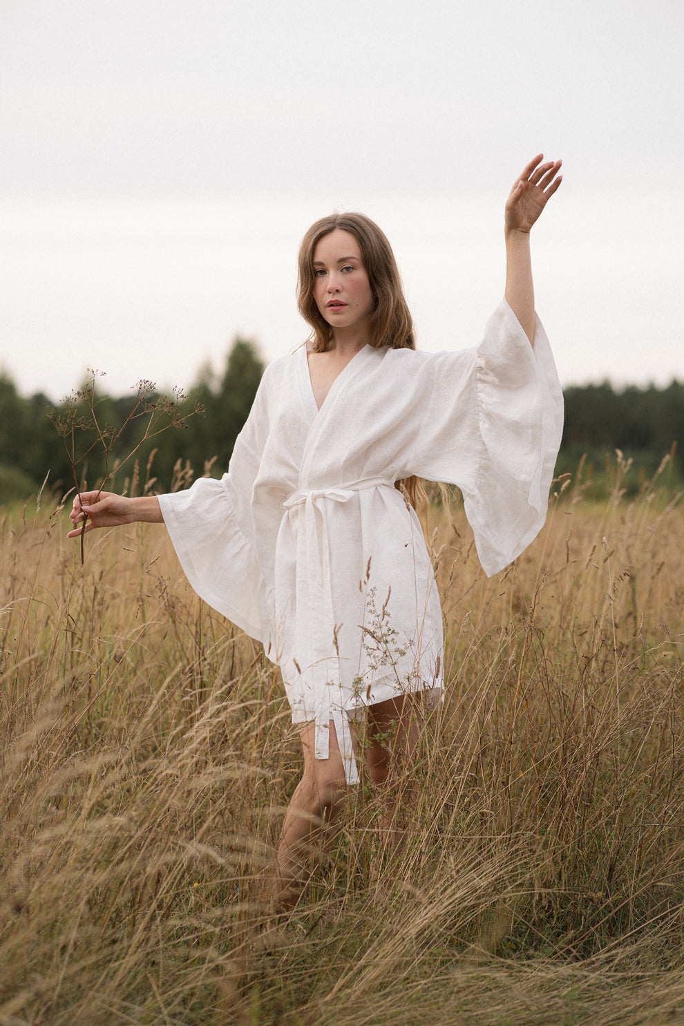 BELLE RUFFLE SLEEVE LINEN MINI ROBE - IVORY – Birds of Milla